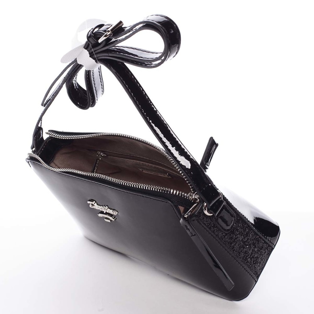 Luxusná dámska lakovaná crossbody kabelka s glitterom čierna - David ...